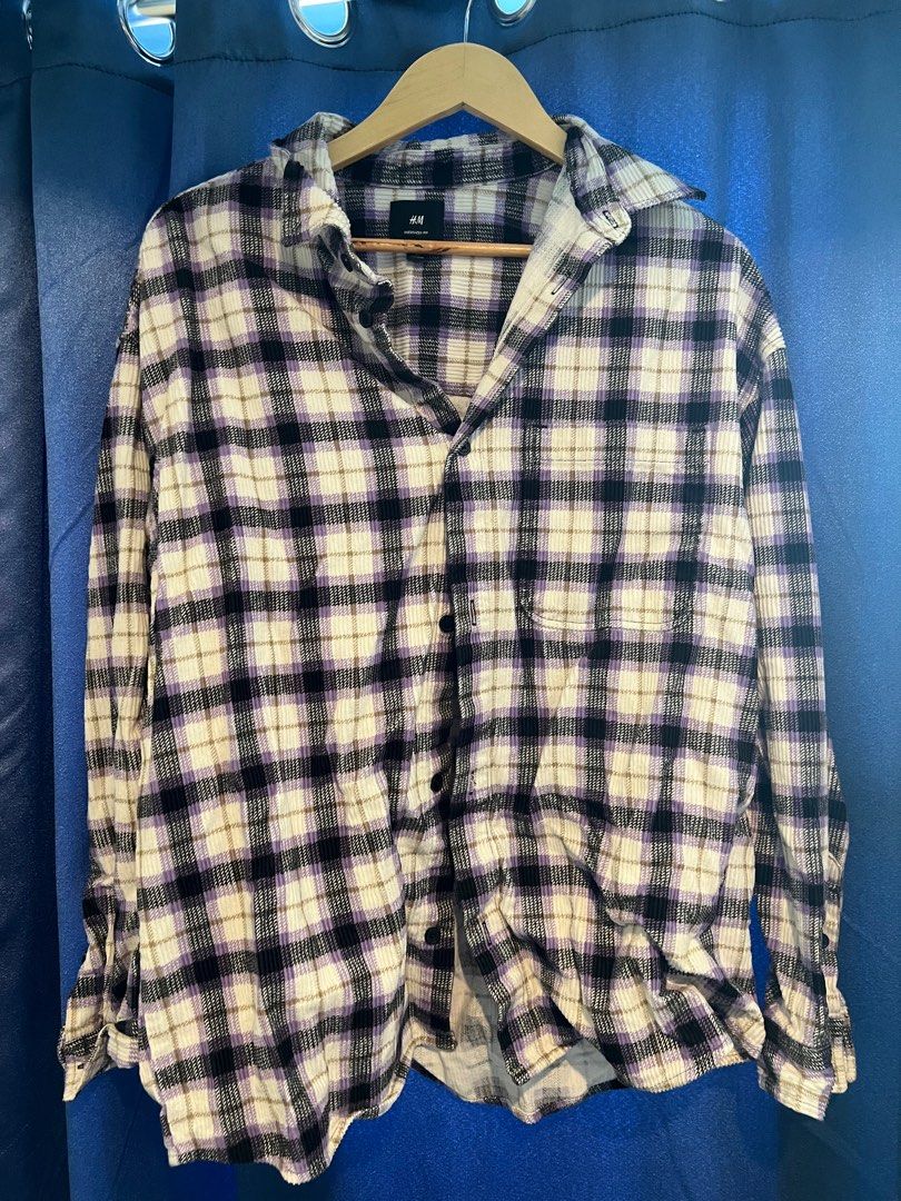 HnM Corduroy Flannel Purple, Men's Fashion, Tops & Sets, Tshirts & Polo ...