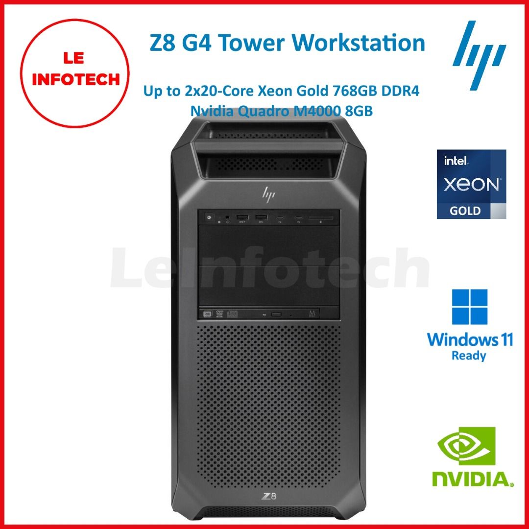 HP Z8 G4 Tower Workstation Desktop Up to 2x 20-Core Xeon Gold RAM 1.5TB DDR4 1TB NVMe Nvidia ...