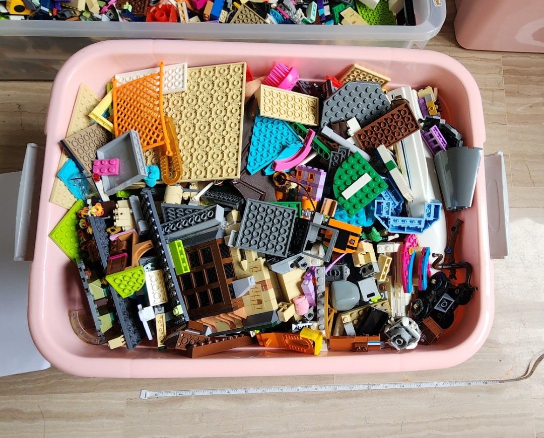 Lego - assorted, loose pieces, blocks, building, free storage box. Read ...
