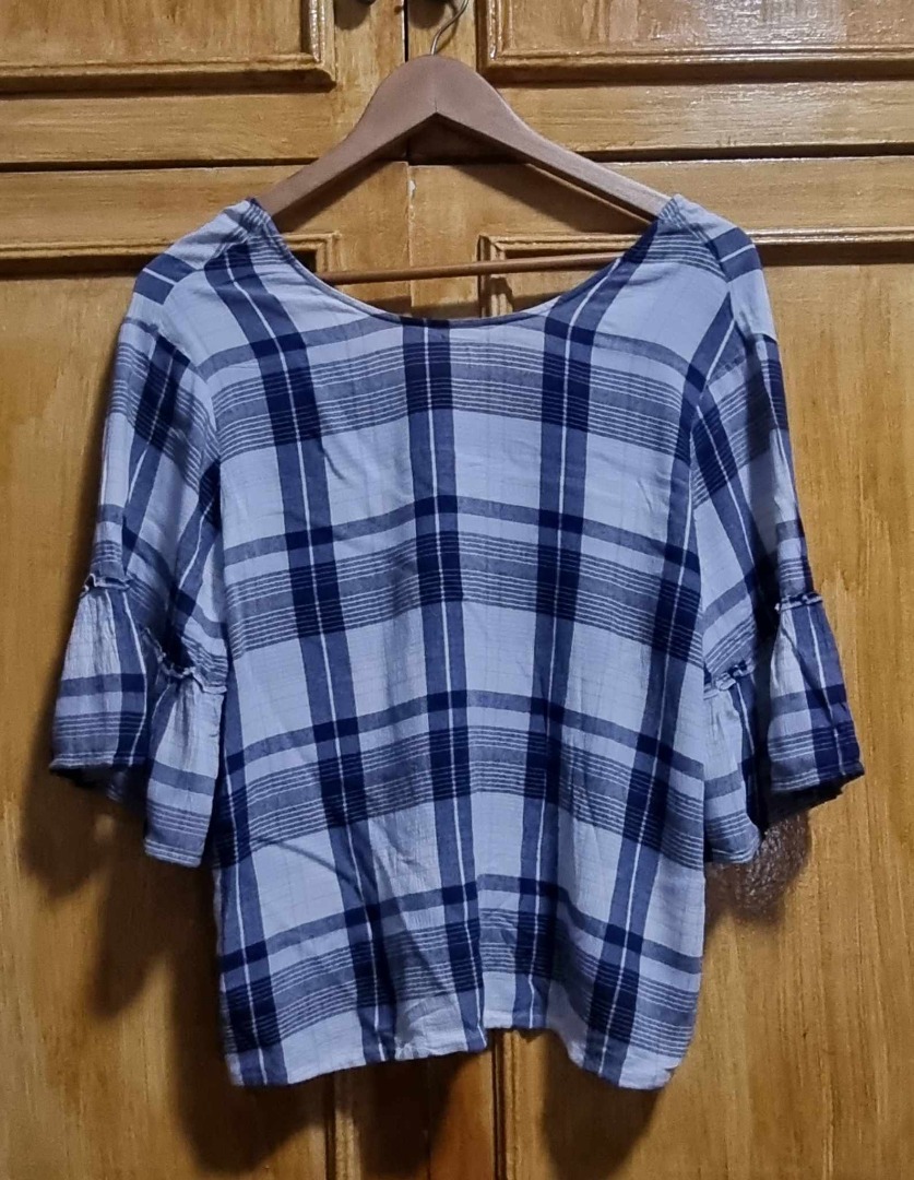 Limited Edition (M&S) Checkered blue white gray blouses, Women's Fashion, Tops, Blouses on Carousell