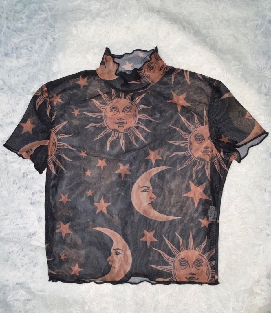 Mesh top sun and moon, Women's Fashion, Tops, Others Tops on Carousell