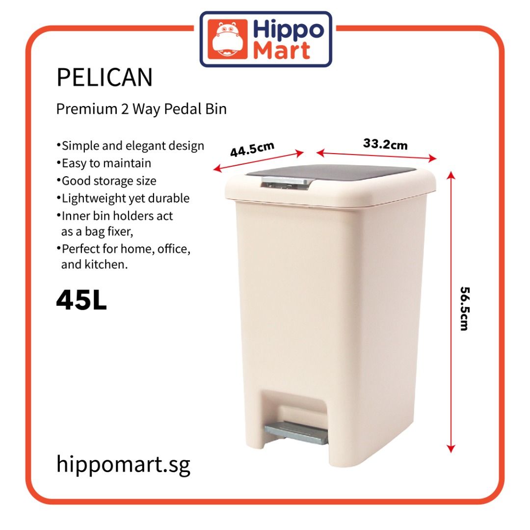 Pelican Premium 2 Way Pedal Bin, 45L, Furniture & Home Living, Cleaning & Homecare Supplies ...