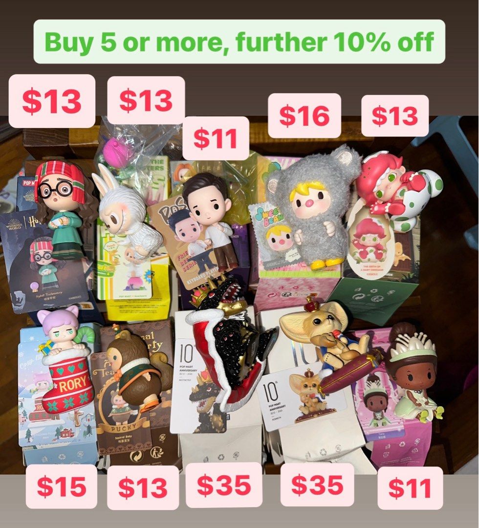 Popmart blindbox wts: harry potter, labubu, friends, sweet bean, dimoo ...