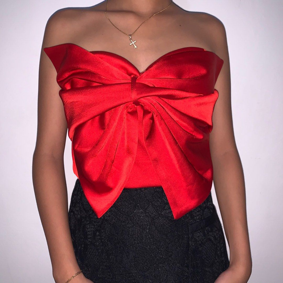 Red tube ribbon top, Women's Fashion, Tops, Others Tops on Carousell
