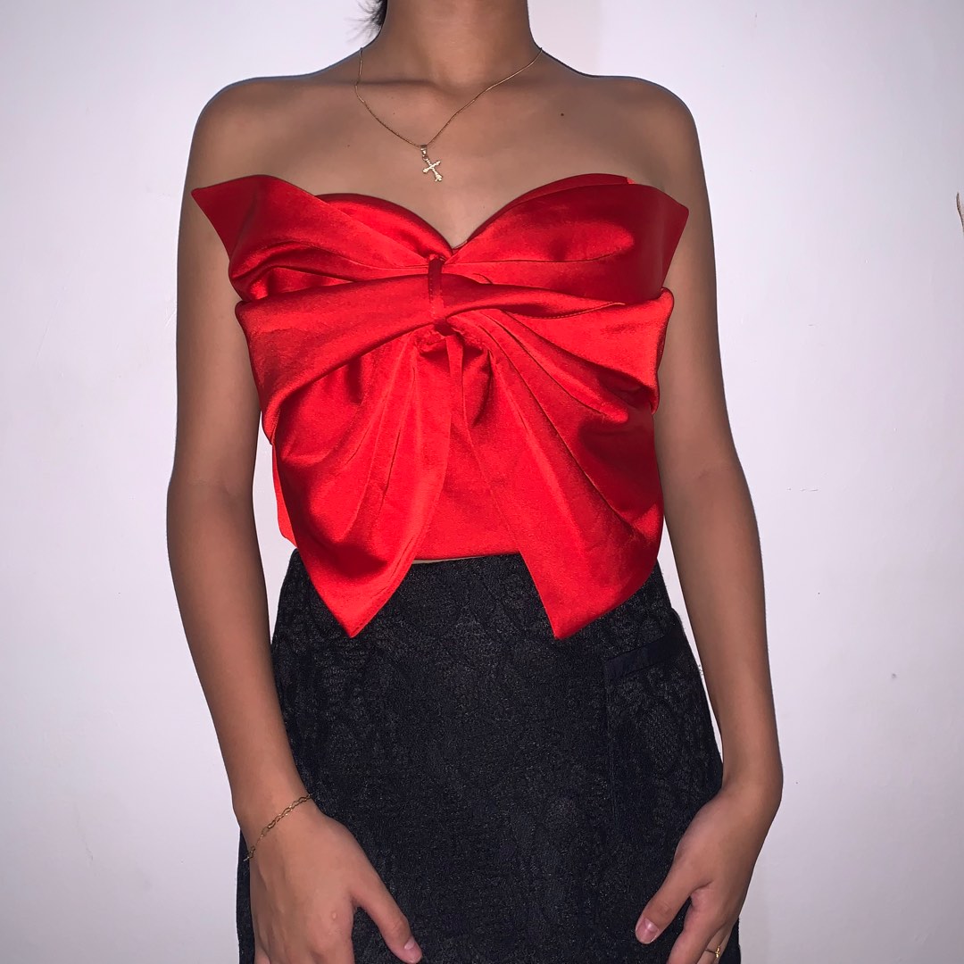 Red tube ribbon top, Women's Fashion, Tops, Others Tops on Carousell