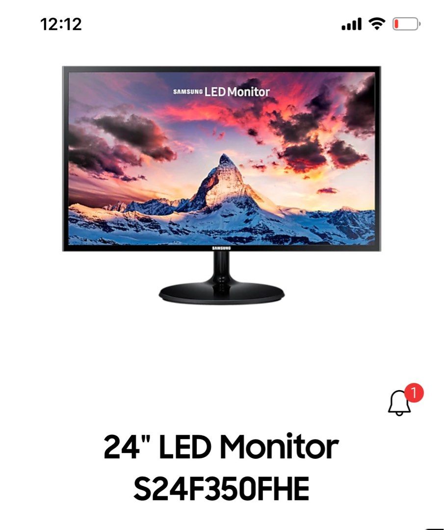 Samsung 24" LED Monitor S24F350FHE, Computers & Tech, Parts ...