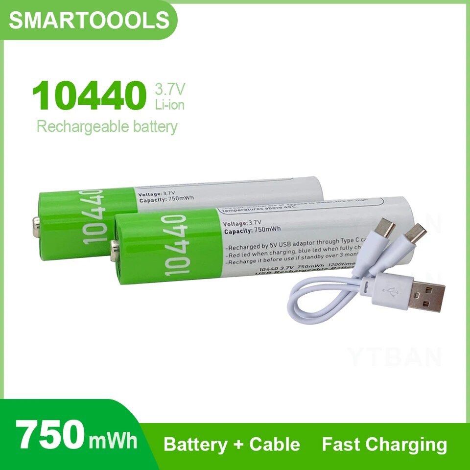 Smartoools 10440 3.7V 750mwh USB-C Lithium Rechargeable Battery, Mobile ...