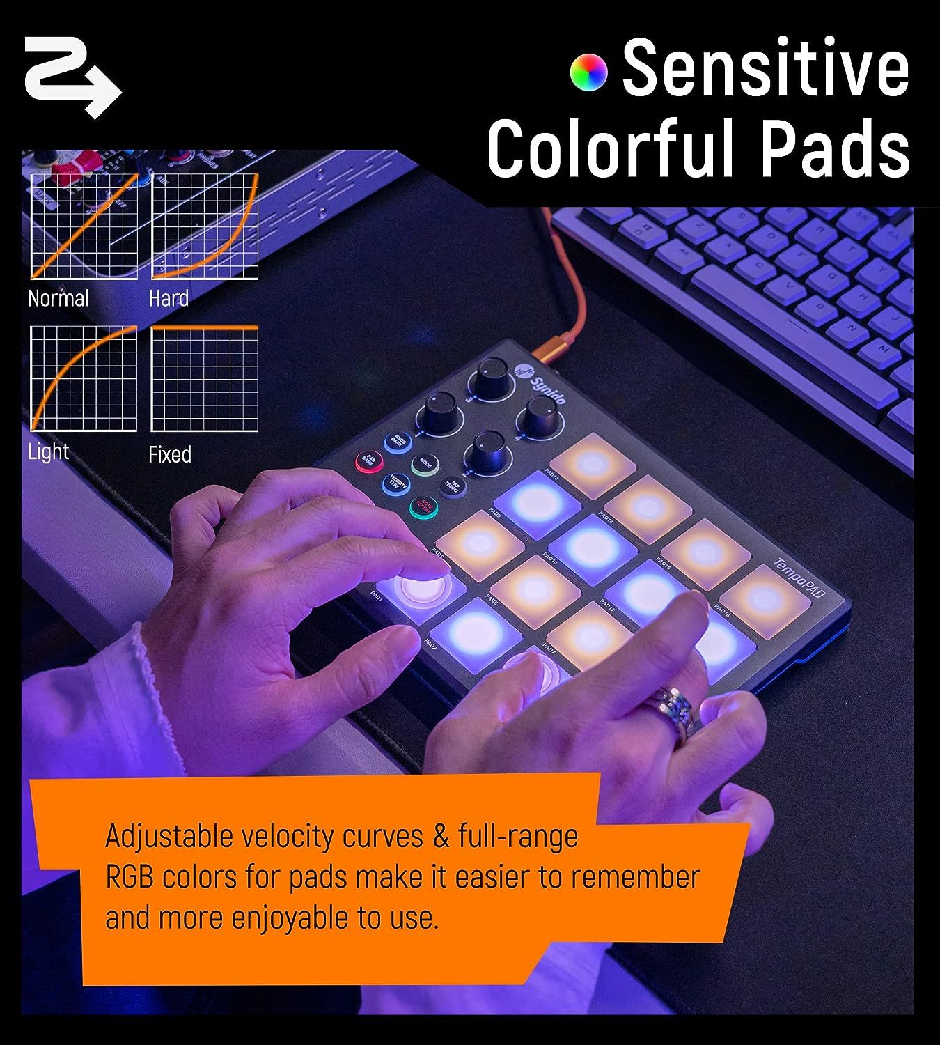Synido MIDI Pad Beat Maker Machine with 16 RGB Beat Pads, USB Portable ...