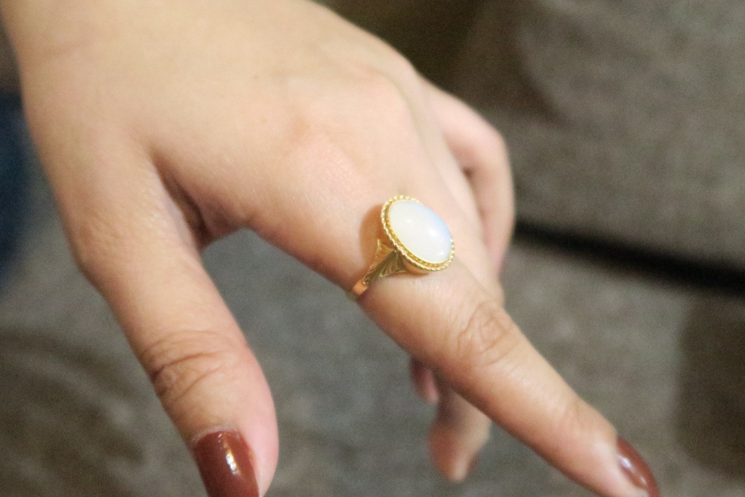 Vintage 1950's 18k Gold Ring GD&Co White Moonstone Denmark Size9.5 ...