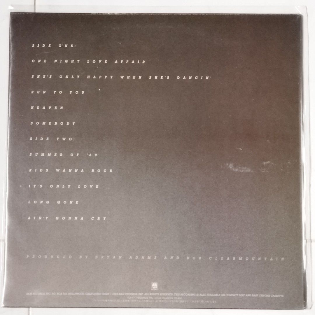 Vinyl LP : Bryan Adams ~ Reckless, Hobbies & Toys, Music & Media ...