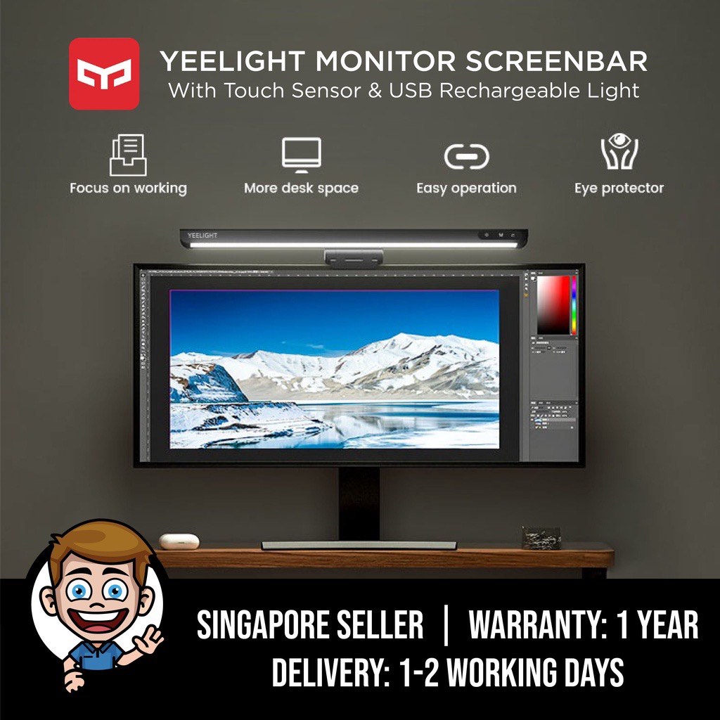 Yeelight Monitor Screenbar Light Bar w/ Touch Sensor, USB Rechargeable ...