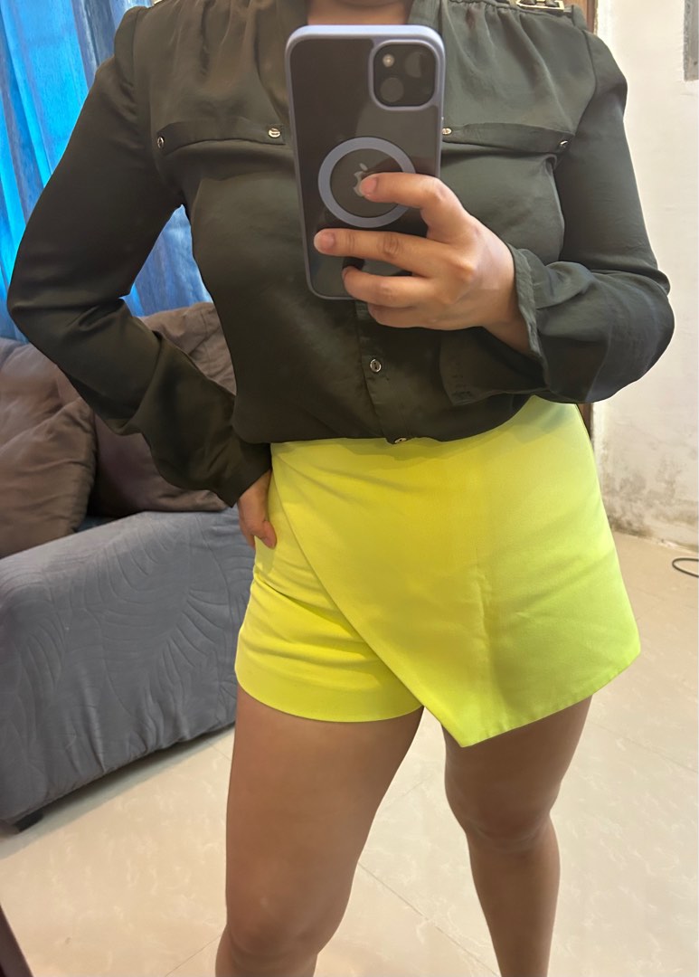 Zara Neon Green Skort, Women's Fashion, Bottoms, Shorts on Carousell