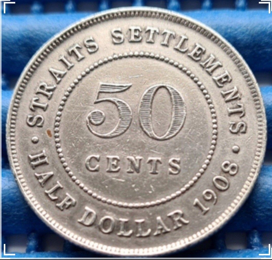 1908 Straits Settlements King Edward VII 50 Cents Half Dollar Silver ...
