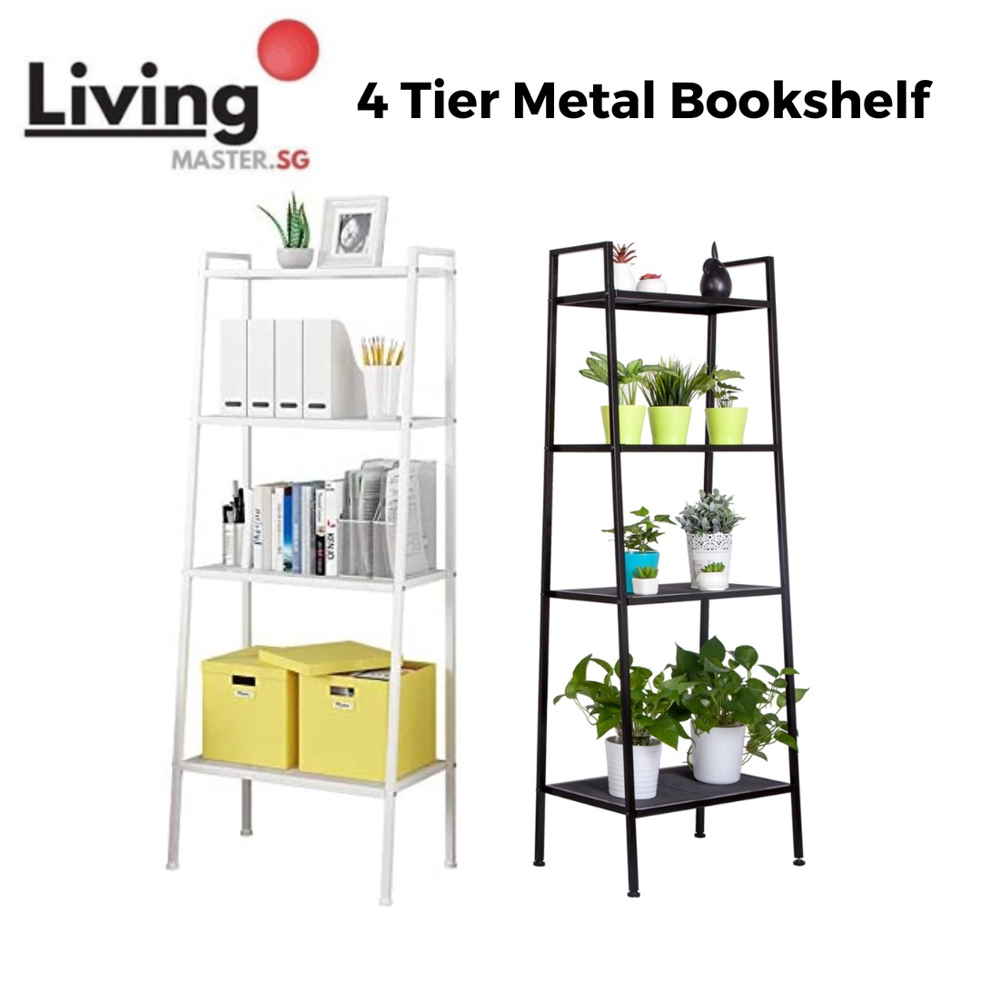 4 Tier Metal Bookshelf Slanted Bookshelf Multi Function Storage ...