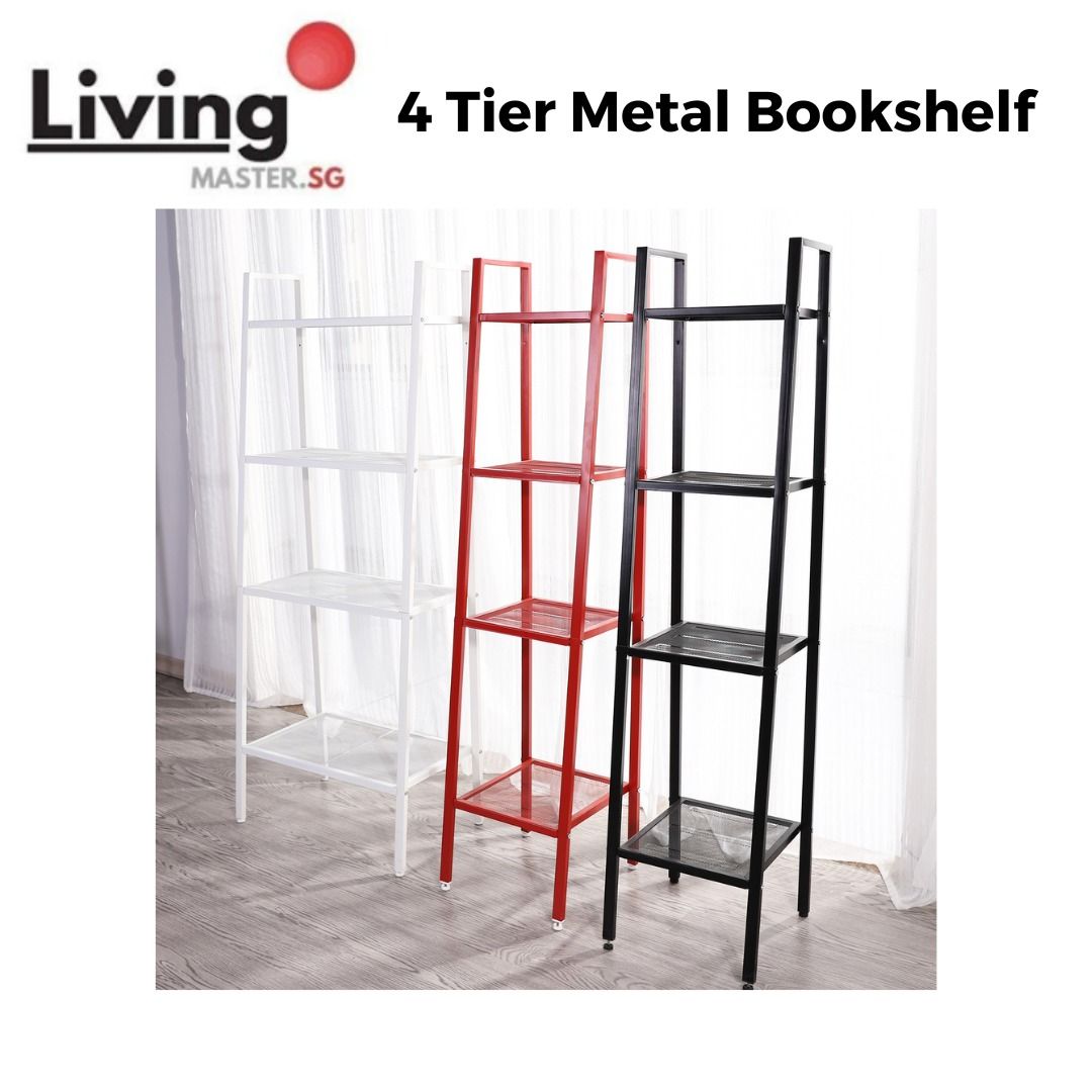 4 Tier Metal Bookshelf Slanted Bookshelf Multi Function Storage ...
