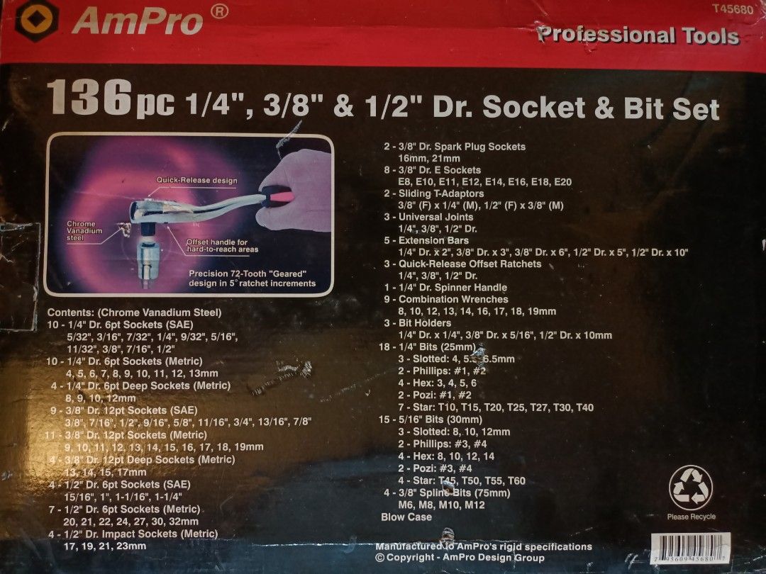 Ampro t45680 industrial tool set, TV & Home Appliances, Other Home Appliances on Carousell