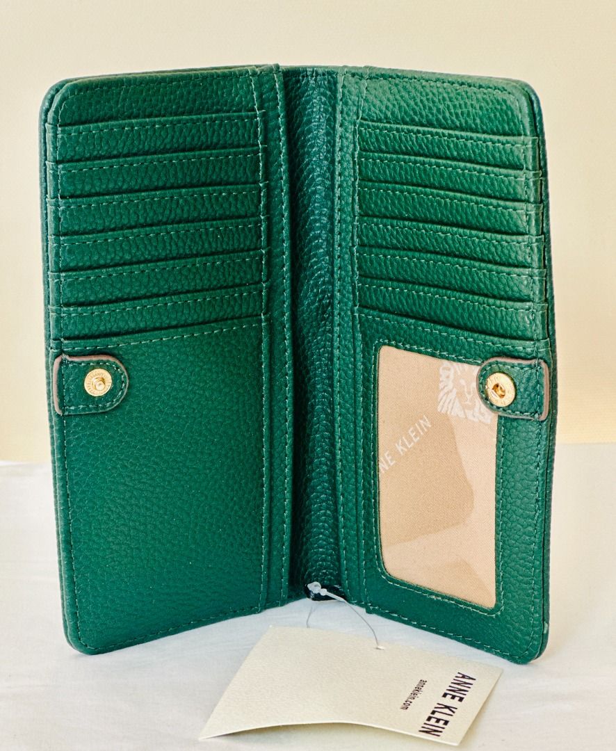 ANNE KLEIN AK EVERGREEN GREEN SLIM BIFOLD LEATHER CREDIT CARD HOLDER ...