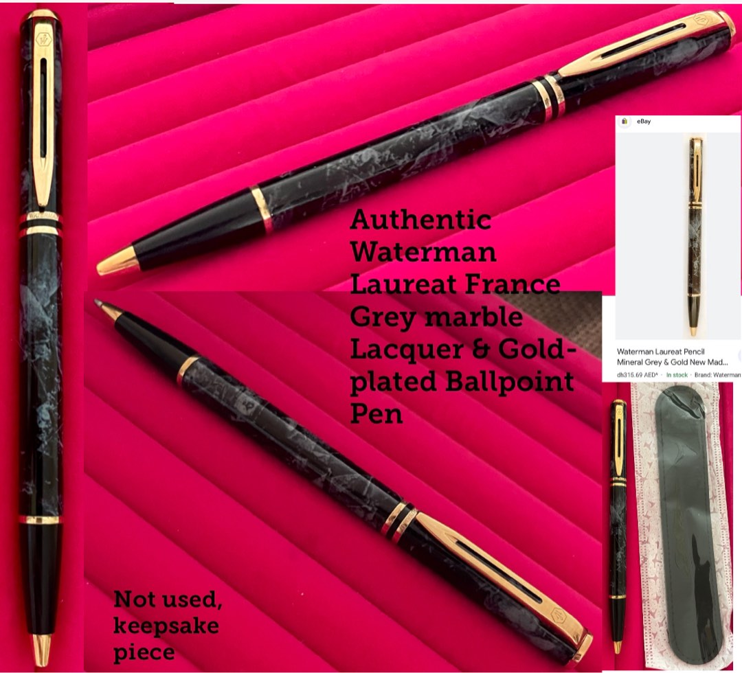Authentic Waterman Laureat France Grey marble Lacquer & Gold-plated ...