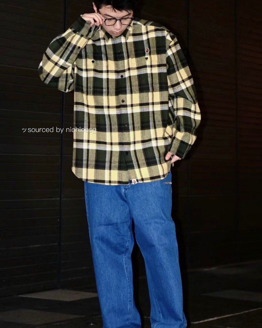 BAPE CHECK APE HEAD ONE POINT FLANNEL SHIRT, Men's Fashion, Tops & Sets ...