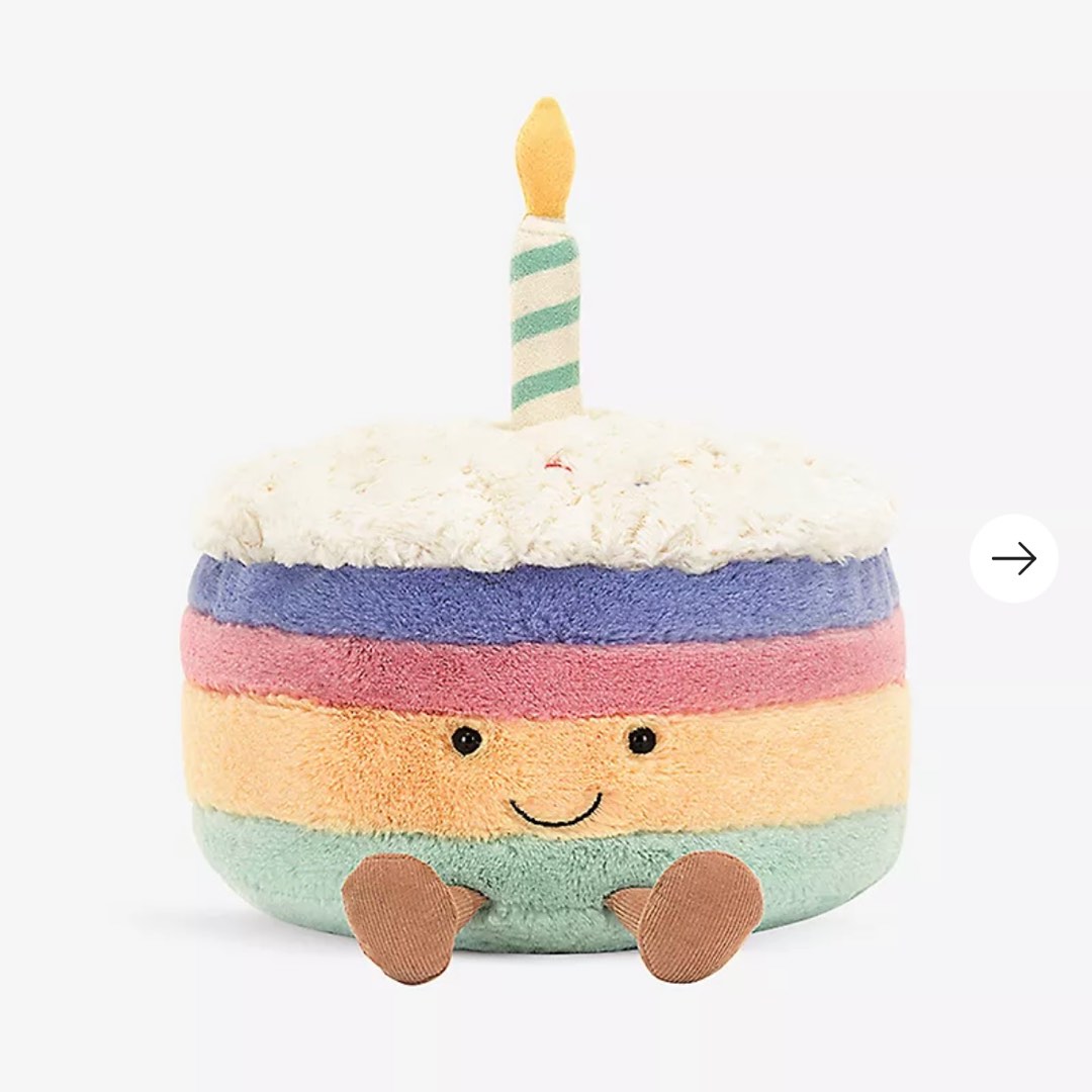 BNWT Jellycat Amuseable Rainbow Birthday Cake soft toy 26cm, Hobbies ...