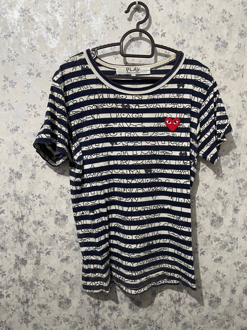 Cdg Tshirt Stripe The Simpsons Blue White, Men's Fashion, Tops & Sets ...