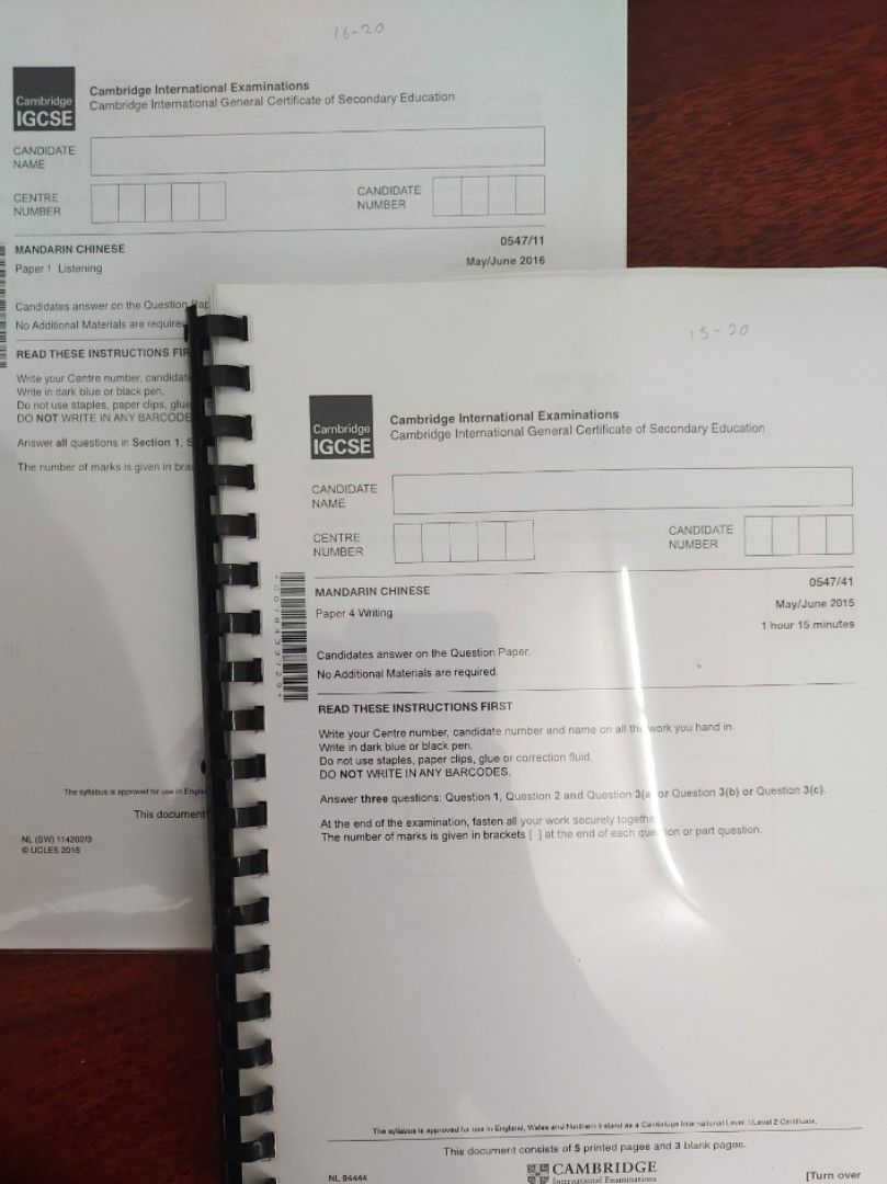 Chinese as foreign language paper 1 and paper 4 Past year paper IGCSE ...