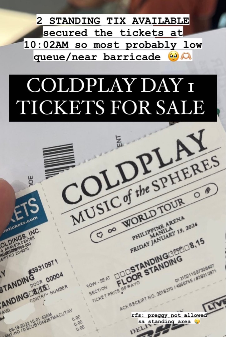 Coldplay Day 1 standing tickets for sale, Tickets & Vouchers, Event ...
