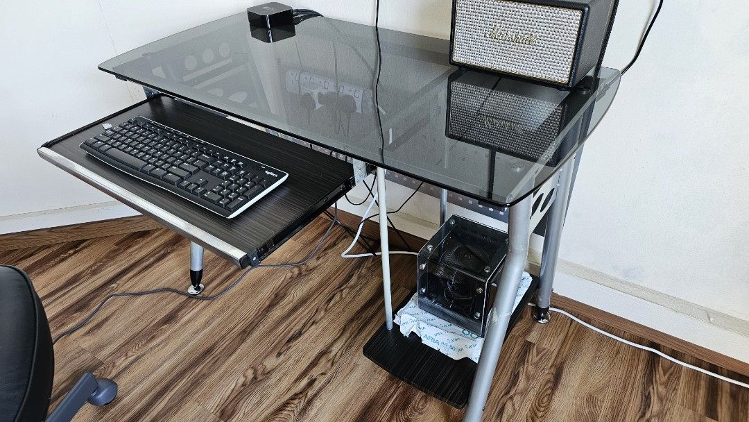 Computer Table Tinted Glass Top with pull-out for keyboard, Furniture ...