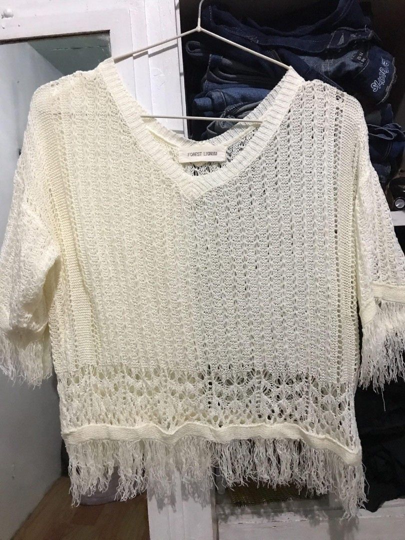 Crochet see through top, Women's Fashion, Tops, Blouses on Carousell