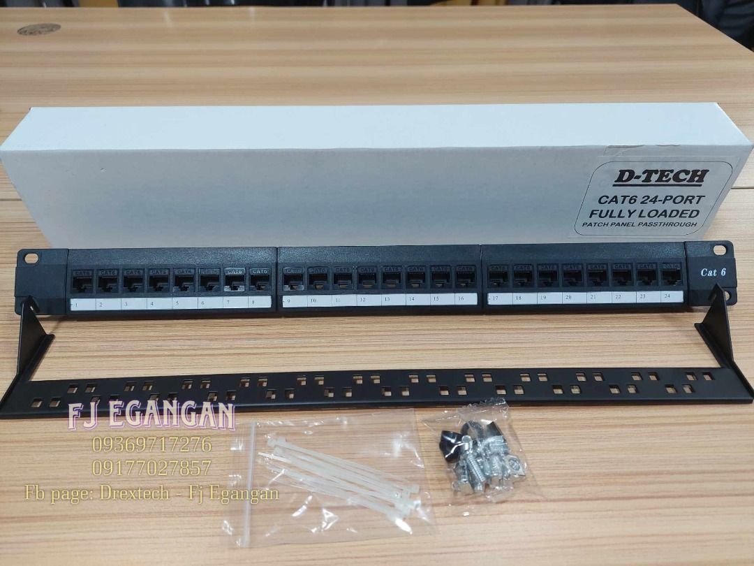 D-Tech Passthrough Patchpanel Cat6 24-ports Loaded and Unloaded, Computers & Tech, Parts ...