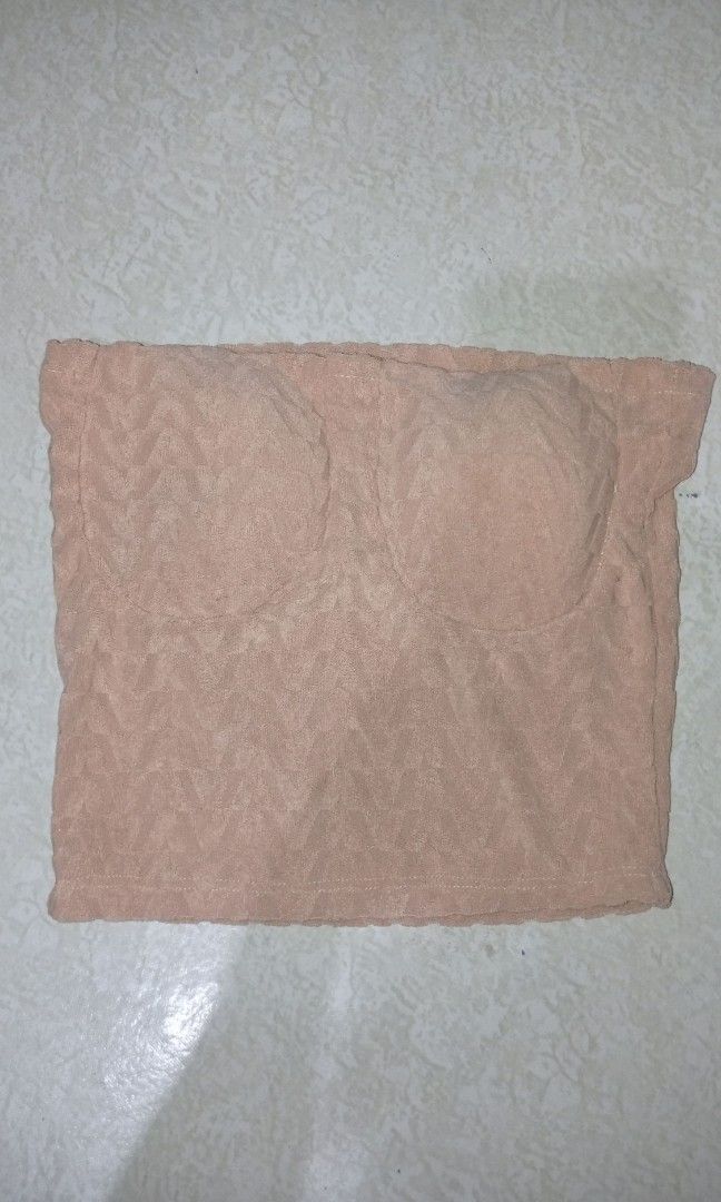 embossed padded tube top skintone, Women's Fashion, Tops, Sleeveless on ...