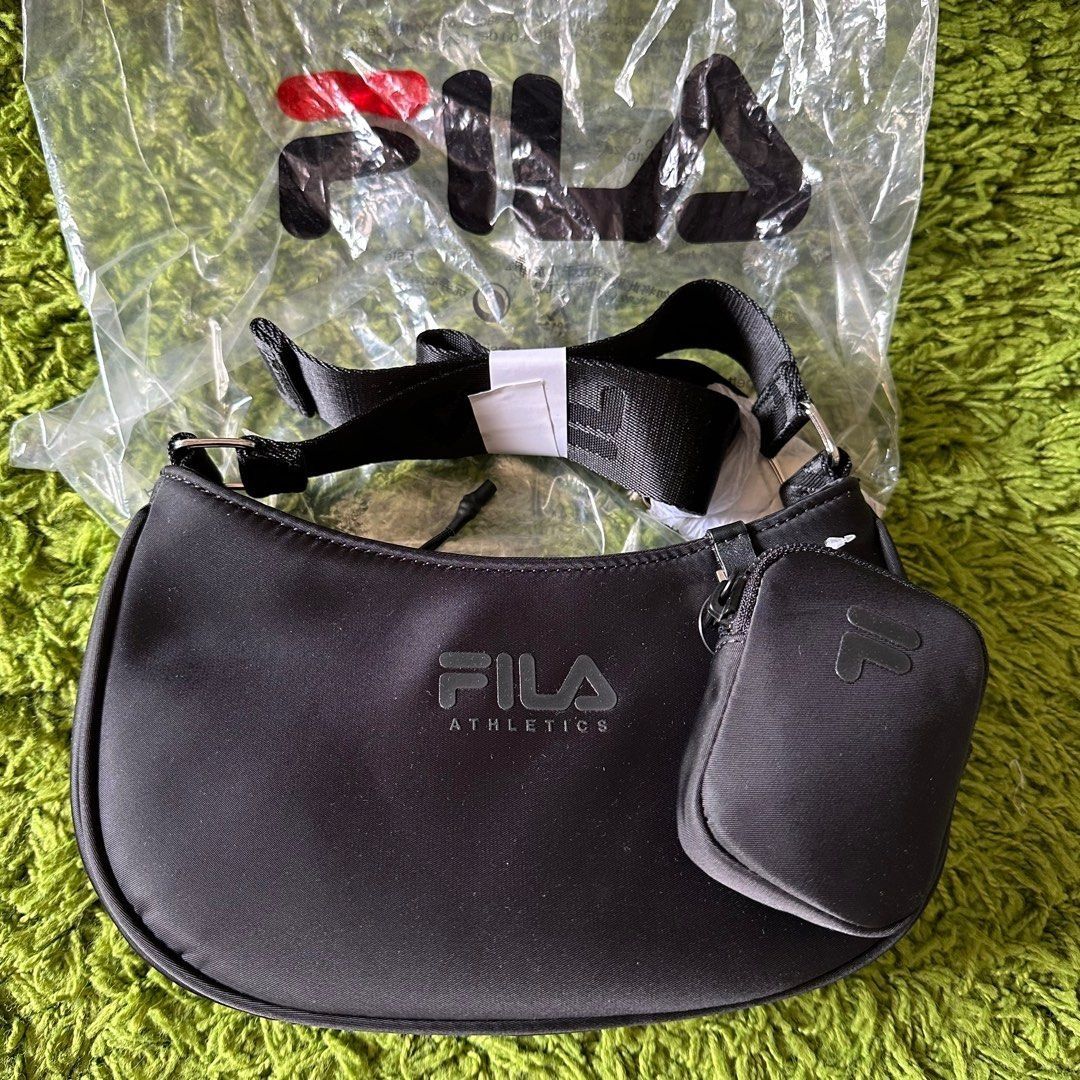 FILA Cross-Body Shoulder Nylon Handbag With Detachable Pouch (Black ...