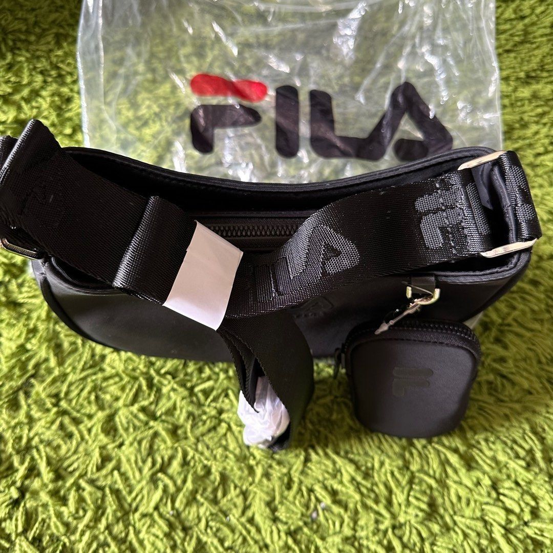 FILA Cross-Body Shoulder Nylon Handbag With Detachable Pouch (Black ...