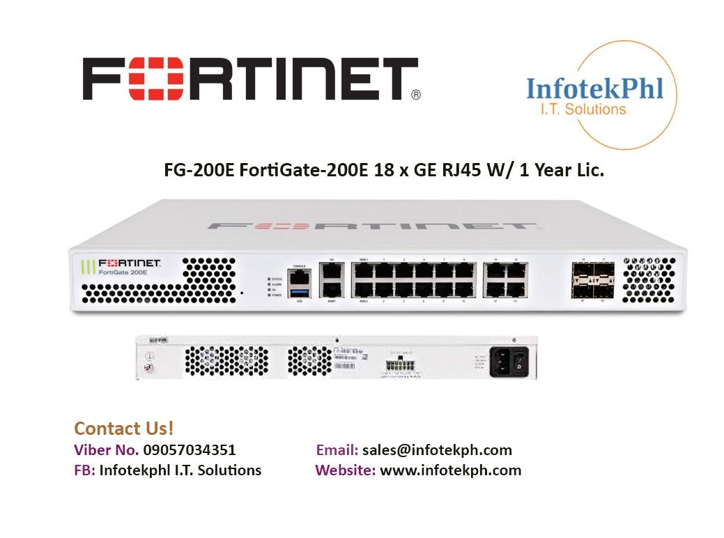 Fortinet FG-200E FortiGate-200E 18 x GE RJ45 Bundle 1 Year Lic ...