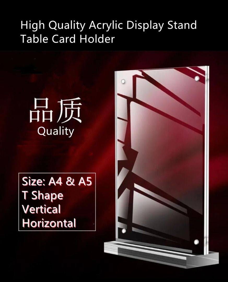 Full Acrylic T Shape Menu Paper Display Stand Picture Frame A5 A4 ...