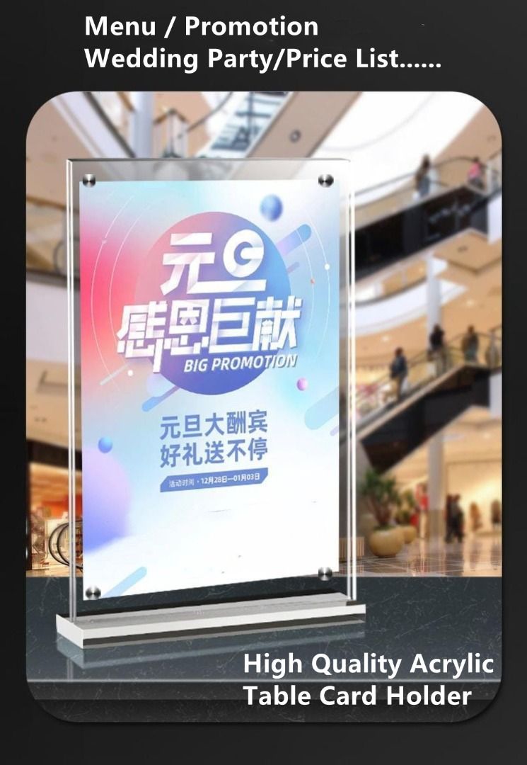 Full Acrylic T Shape Menu Paper Display Stand Picture Frame A5 A4 ...