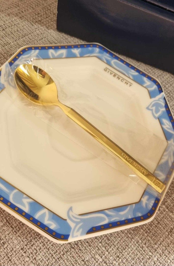 Givenchy Blue Octagon Tea Cup Set with Gold Dessert/Coffee Spoon ...