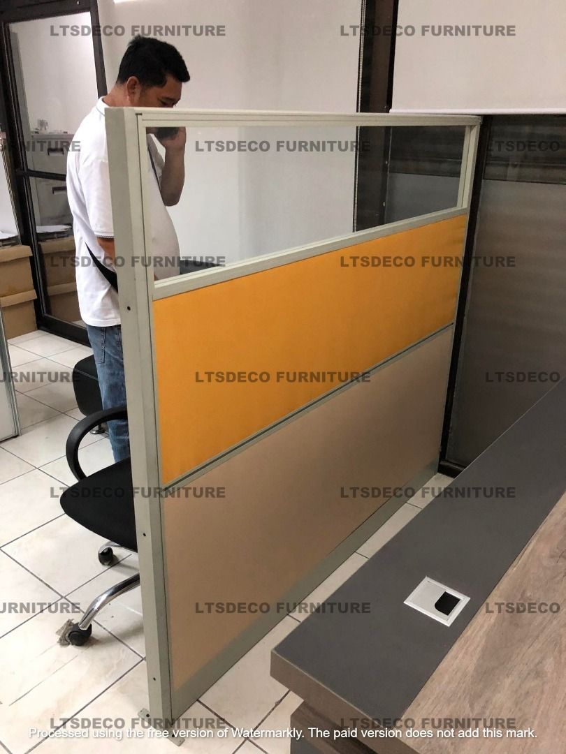 HIGH PANEL W/ GLASS OFFICE PARTITION, Furniture & Home Living, Office ...
