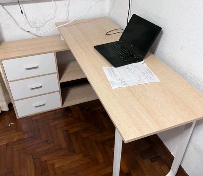 HM L shaped Study Table with Drawer, Furniture & Home Living, Furniture ...