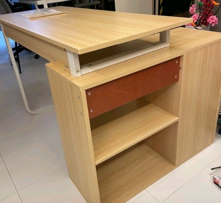 HM L shaped Study Table with Drawer, Furniture & Home Living, Furniture ...