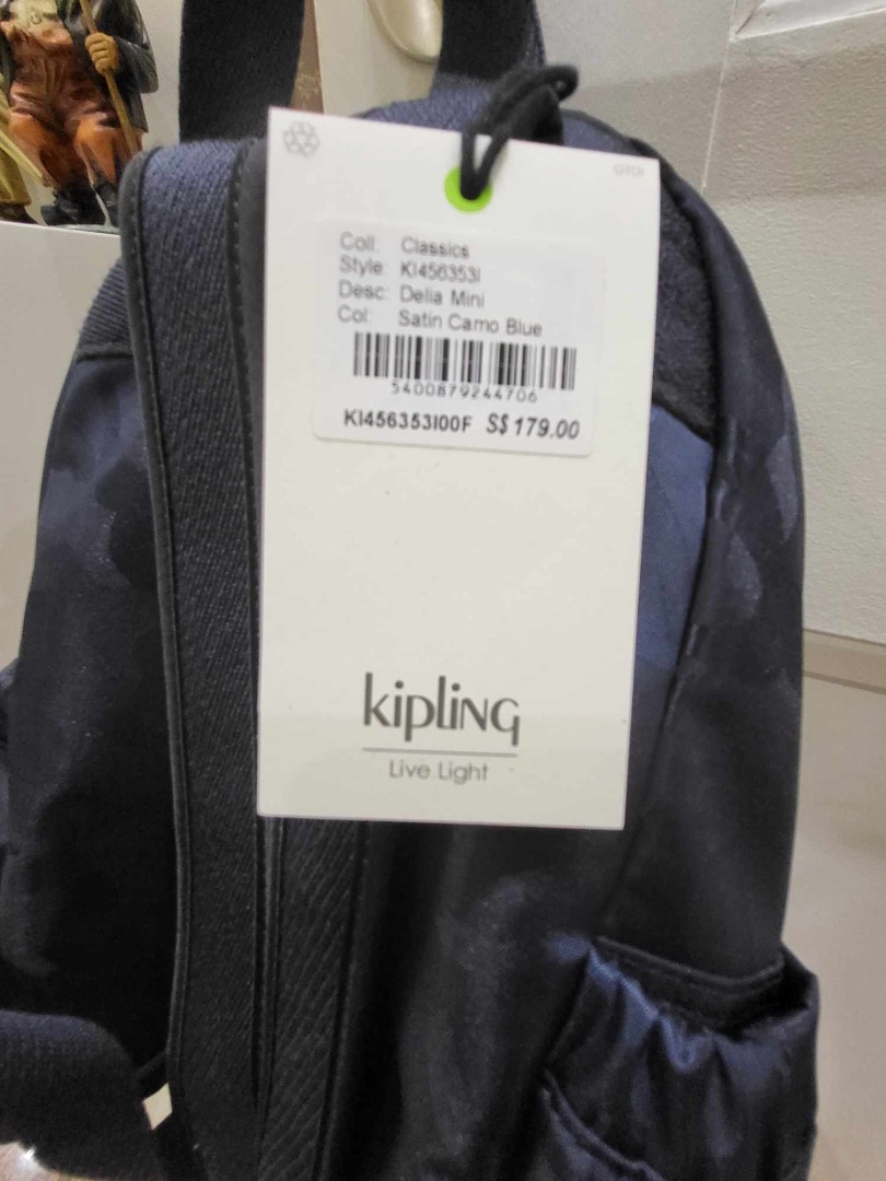 Kipling Delia Mini Backpack Satin Camo Blue Backpack 100% Authentic, Women's Fashion, Bags ...