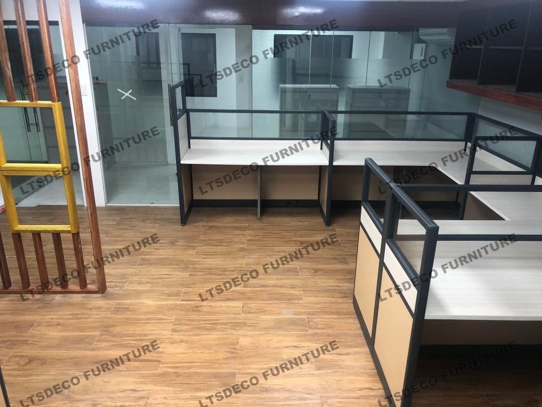 MODULAR WORKSTATION W/ GLASS OFFICE PARTITION, Furniture & Home Living ...