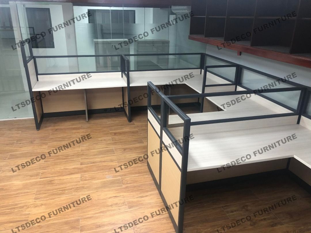 MODULAR WORKSTATION W/ GLASS OFFICE PARTITION, Furniture & Home Living ...
