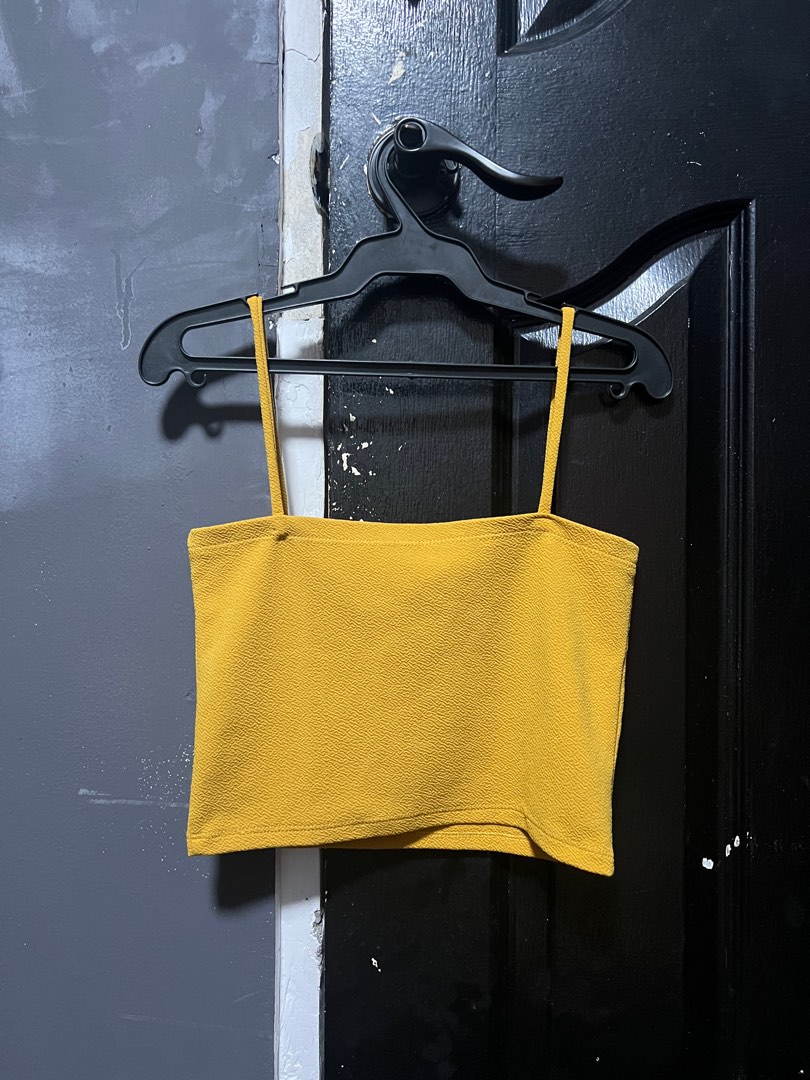 Mustard / Yellow Cropped Top, Women's Fashion, Tops, Sleeveless on ...