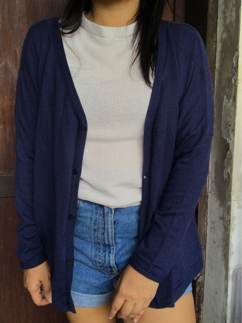 Navy blue cardigan, Women's Fashion, Coats, Jackets and Outerwear on ...