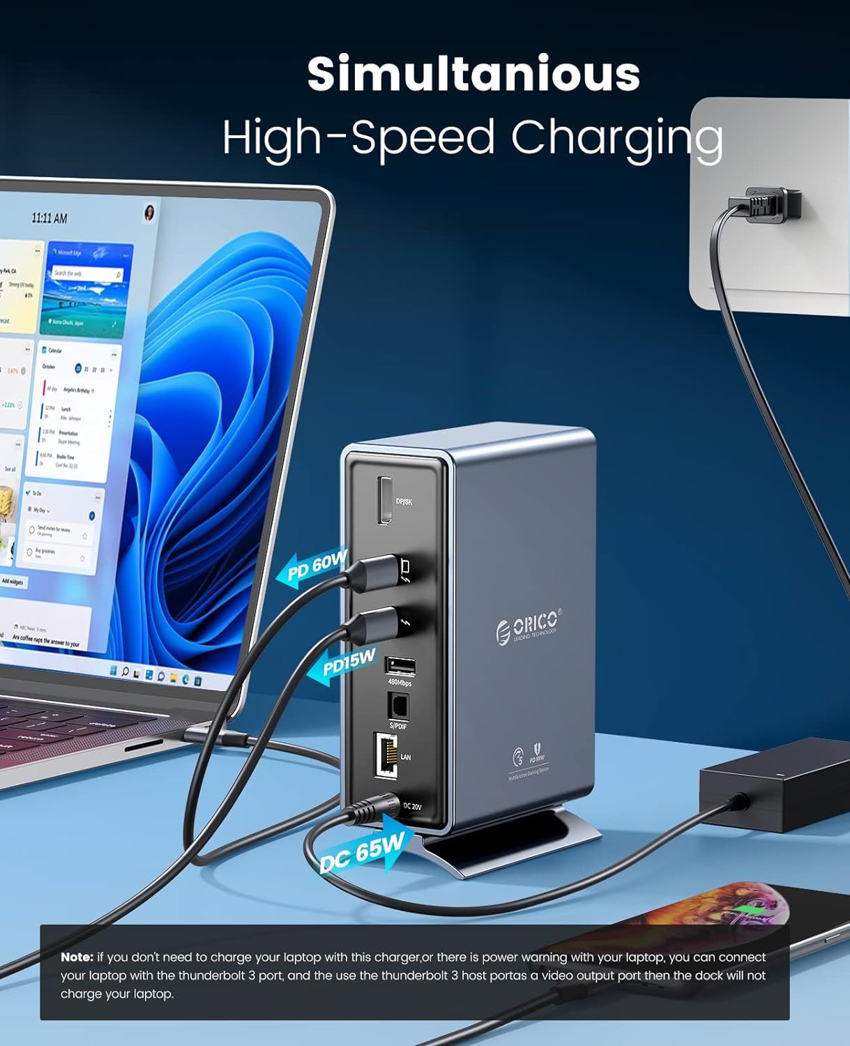 ORICO Thunderbolt 3 Dock, USB C Docking Station,15 in 1 Docking Station ...