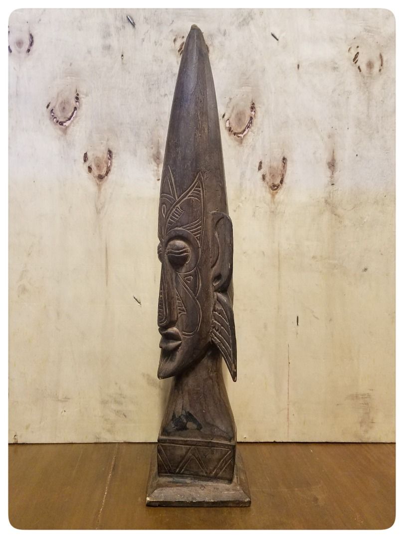 Patung Topeng Primitif Etnik Toraja Bahan Kayu Damar, Antik, Pajangan ...