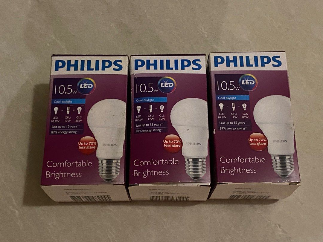 PHILIPS 10.5W LED Cool Light (Light Bulb) x3, Furniture & Home Living ...