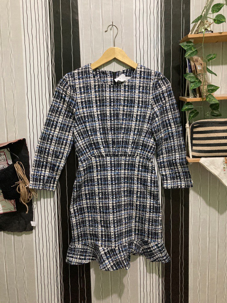 Premium Dress ruffle pattern tweed zara look a like (ga timbul hanya ...