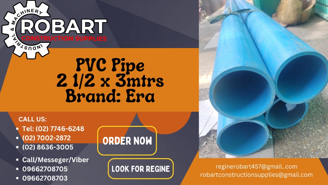 PVC Pipe 2 1/2 x 3mtrs Brand: Era, Commercial & Industrial ...
